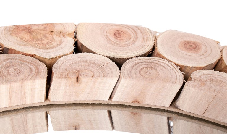 Modern Spanish Round Mirror w/ Hand Made Tree Trunk Mosaic Frame For ...