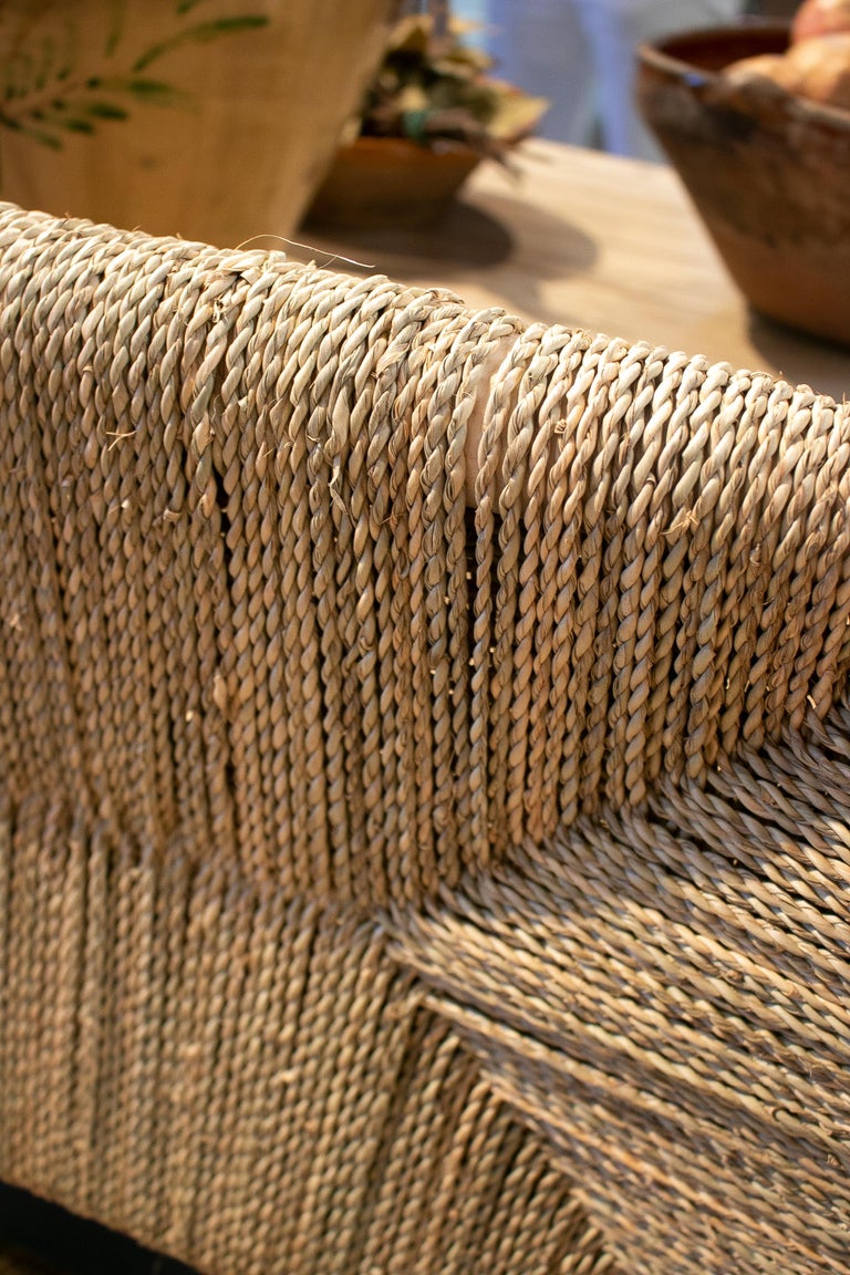 Modern Spanish Rustic 3-Seater Hand Woven Hemp Rope Wooden Sofa For ...