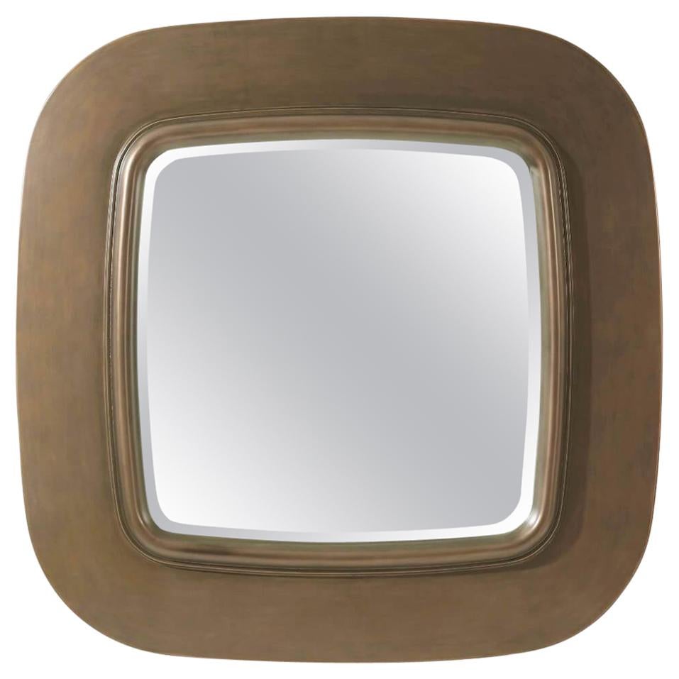 Modern Square Gold Tone Framed Metal Mirror For Sale at 1stDibs