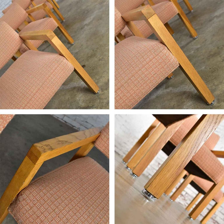 Modern Square Frame Oak Armchairs with Original Blush Textured Fabric ...