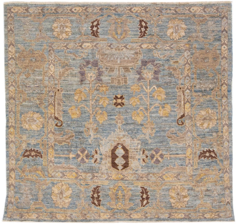 Modern Square Sultanabad Wool Rug Handmade Floral In Blue For Sale at ...