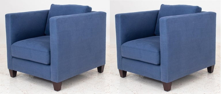 Modern Square Upholstered Arm Chairs, 2 For Sale at 1stDibs