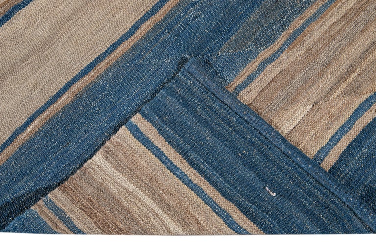 Modern Sriped Flat-Weave Handmade Wool Rug For Sale at 1stDibs
