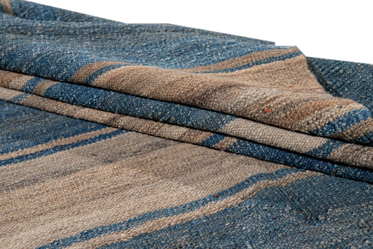 Modern Sriped Flat-Weave Handmade Wool Rug For Sale at 1stDibs