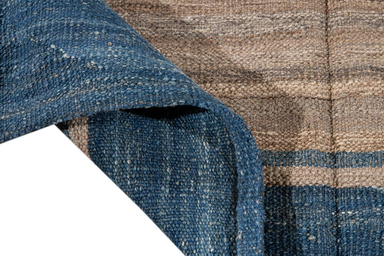 Modern Sriped Flat-Weave Handmade Wool Rug For Sale at 1stDibs