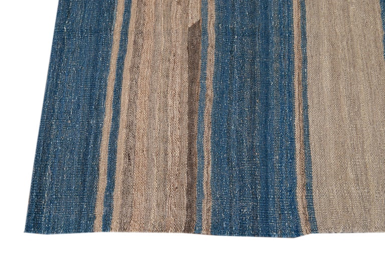 Modern Sriped Flat-Weave Handmade Wool Rug For Sale at 1stDibs