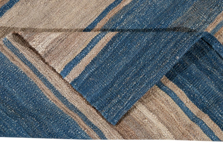Modern Sriped Flat-Weave Handmade Wool Rug For Sale at 1stDibs