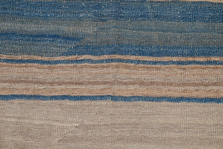 Modern Sriped Flat-Weave Handmade Wool Rug For Sale at 1stDibs