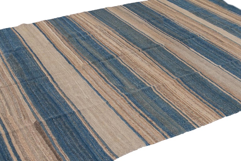 Modern Sriped Flat-Weave Handmade Wool Rug For Sale at 1stDibs