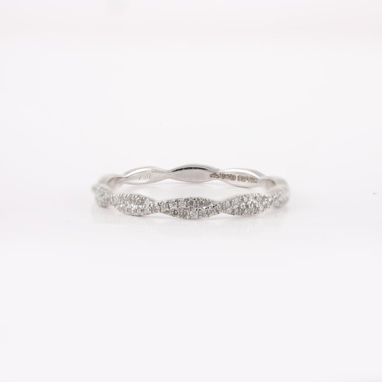 Customizable Modern Stackable 18k Solid White Gold Diamond Twisted Band ...