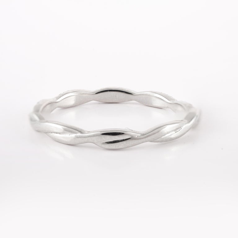 Customizable Modern Stackable 18k Solid White Gold Diamond Twisted Band ...