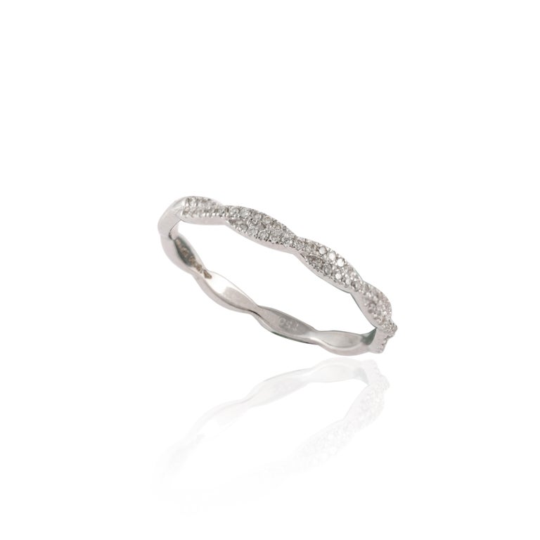 Customizable Modern Stackable 18k Solid White Gold Diamond Twisted Band ...