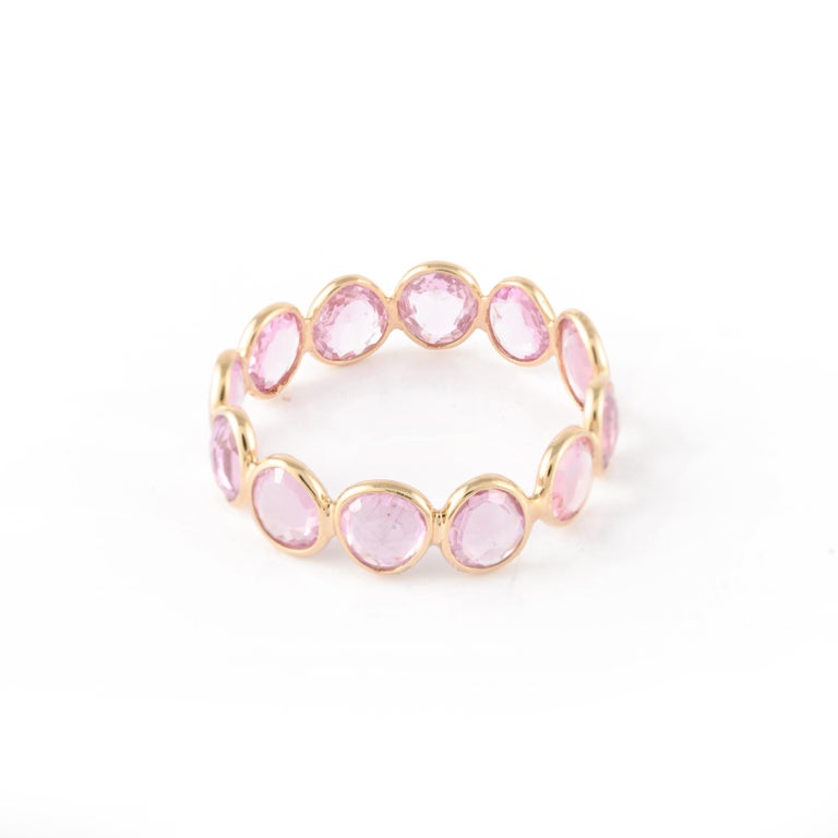 Customizable Modern Stackable Pink Sapphire Eternity Band Ring in 18k ...