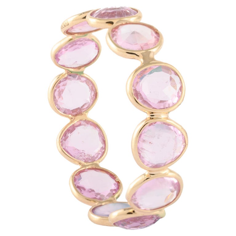 Customizable Modern Stackable Pink Sapphire Eternity Band Ring in 18k ...
