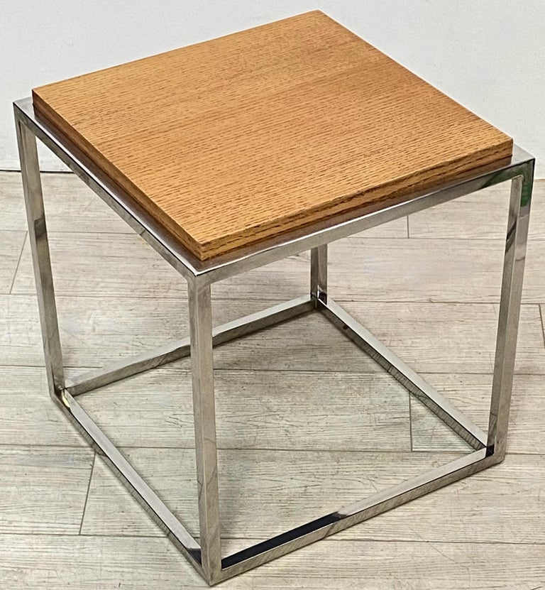 Modern Stainless Steel and Oak Side / End Table For Sale at 1stDibs