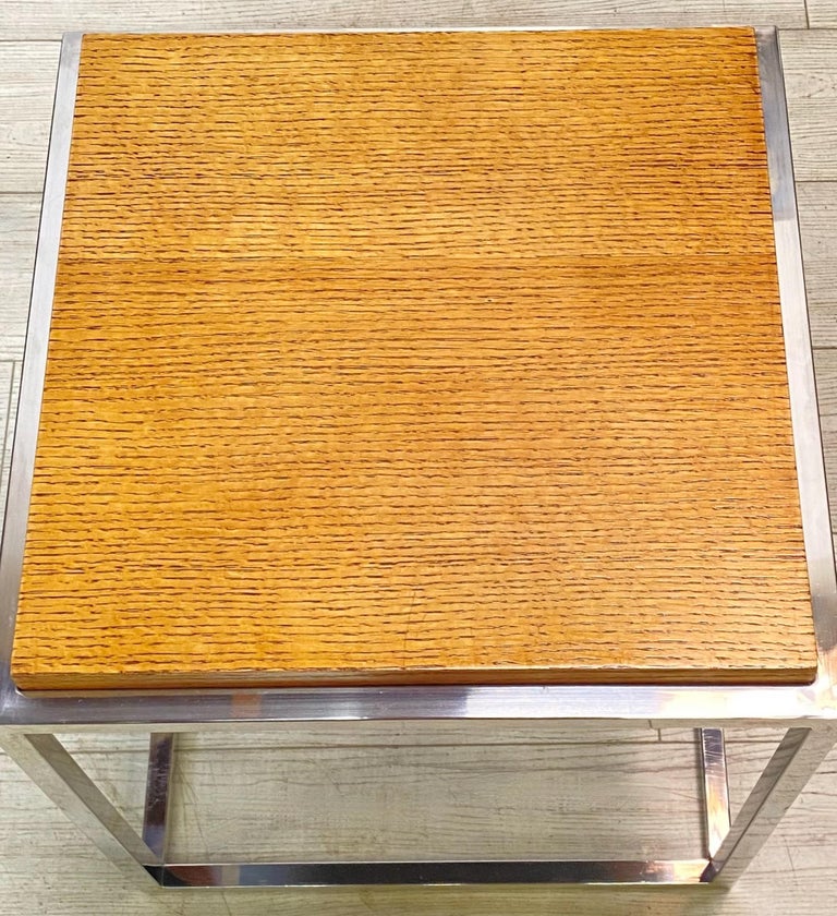 Modern Stainless Steel and Oak Side / End Table For Sale at 1stDibs