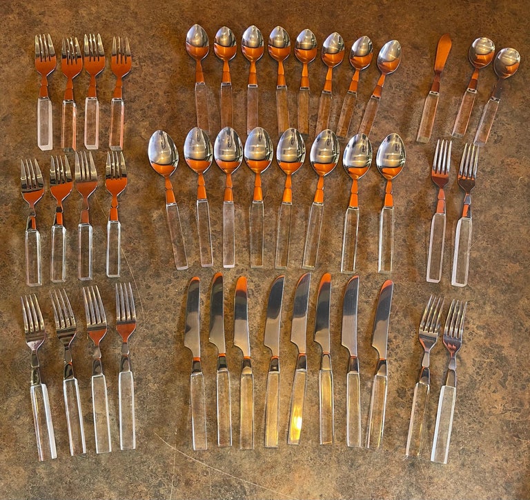 Modern Stainless Steel and Lucite Flatware Set for Eight by Lifetime ...