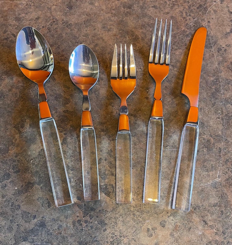 Modern Stainless Steel and Lucite Flatware Set for Seven Plus by ...