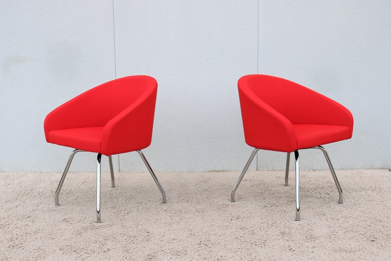 Modern Stanley Felderman for Haworth Collaborate Red Swivel Side Chairs, Pair For Sale at 1stDibs