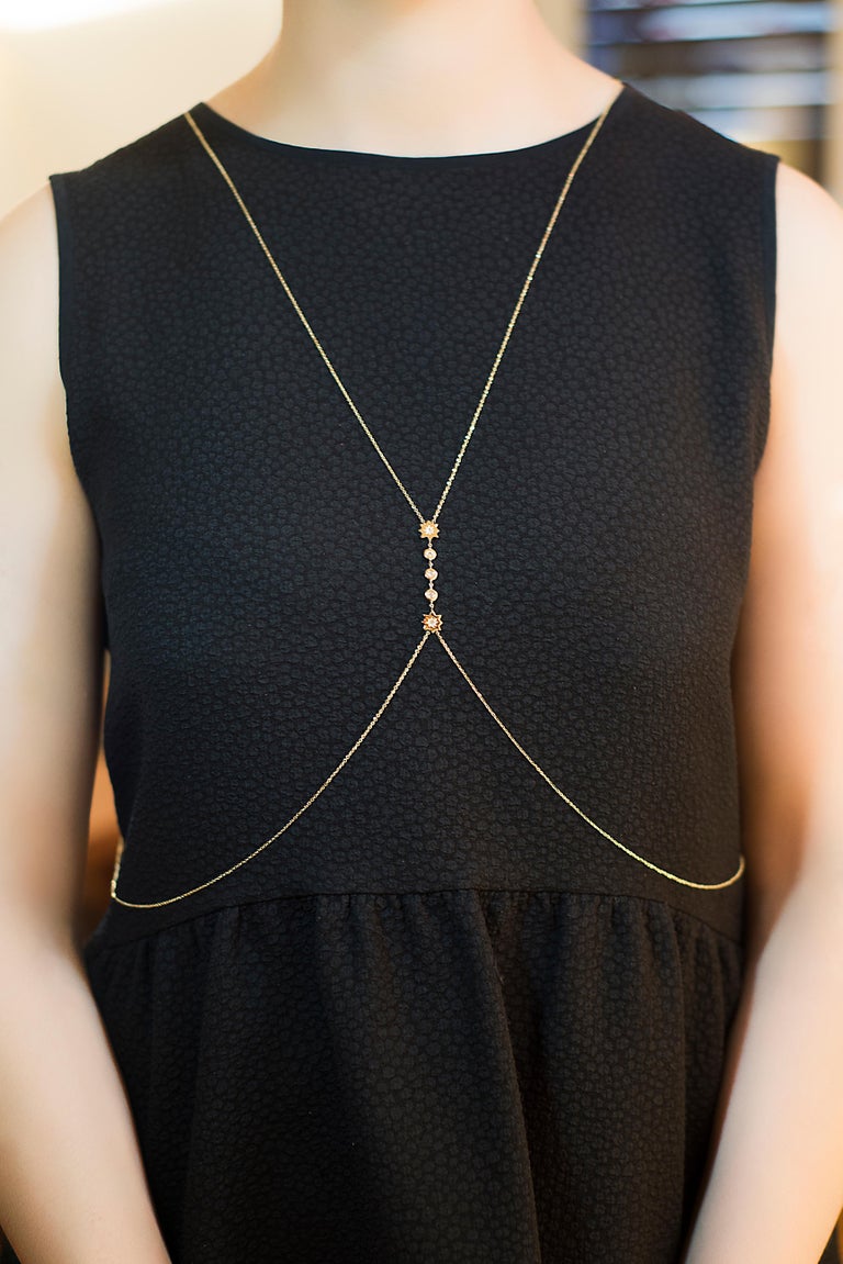 Stars Bodychain Sensual 14 Karat Yellow Gold 0.10 Carat White Diamonds ...