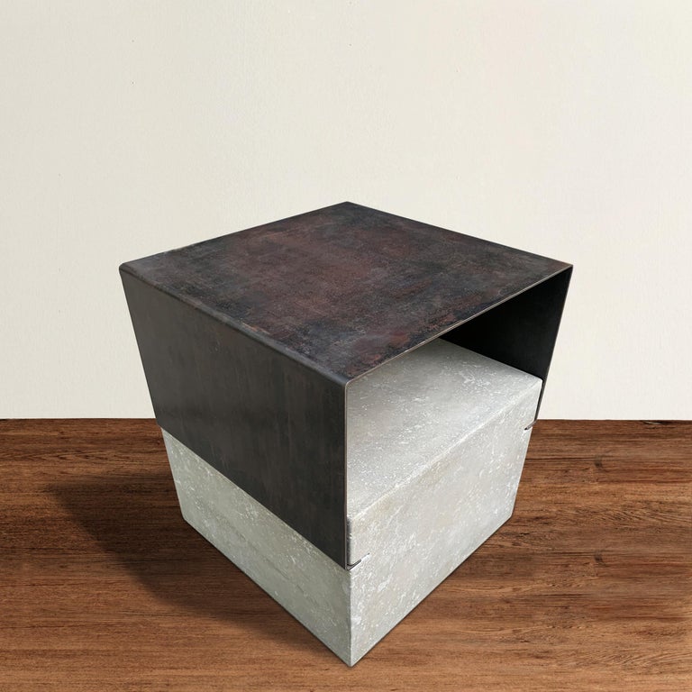 Modern Steel and Concrete Side Table at 1stDibs