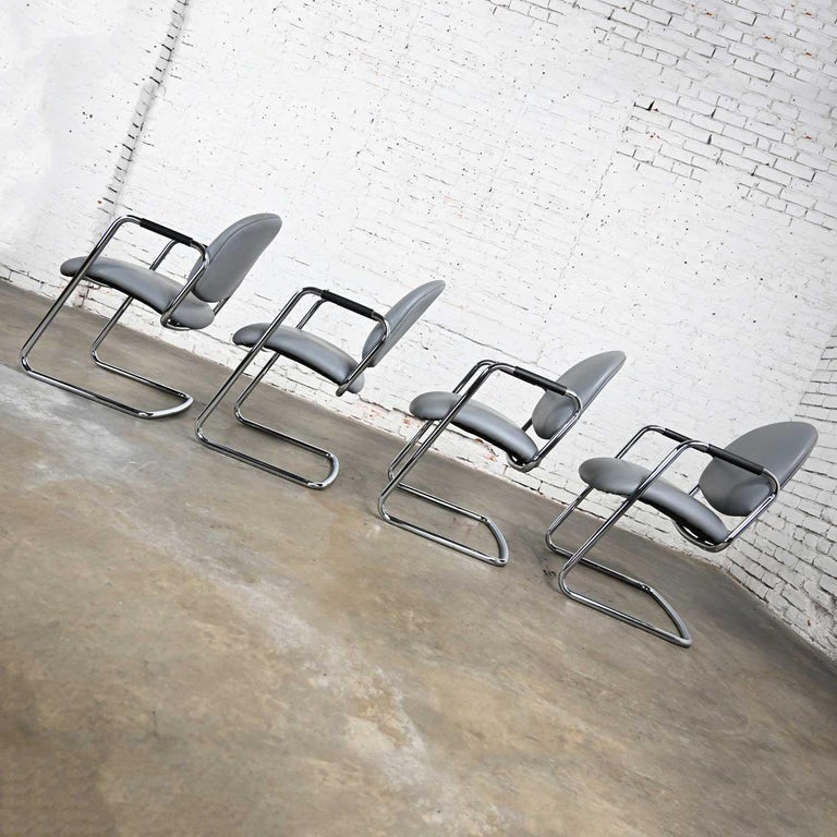 Modern Steelcase Chrome Tube Cantilever Base and Gray Faux Leather ...