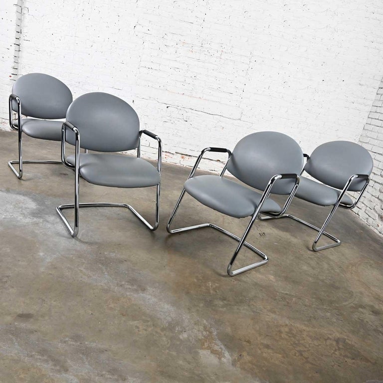 Modern Steelcase Chrome Tube Cantilever Base and Gray Faux Leather ...