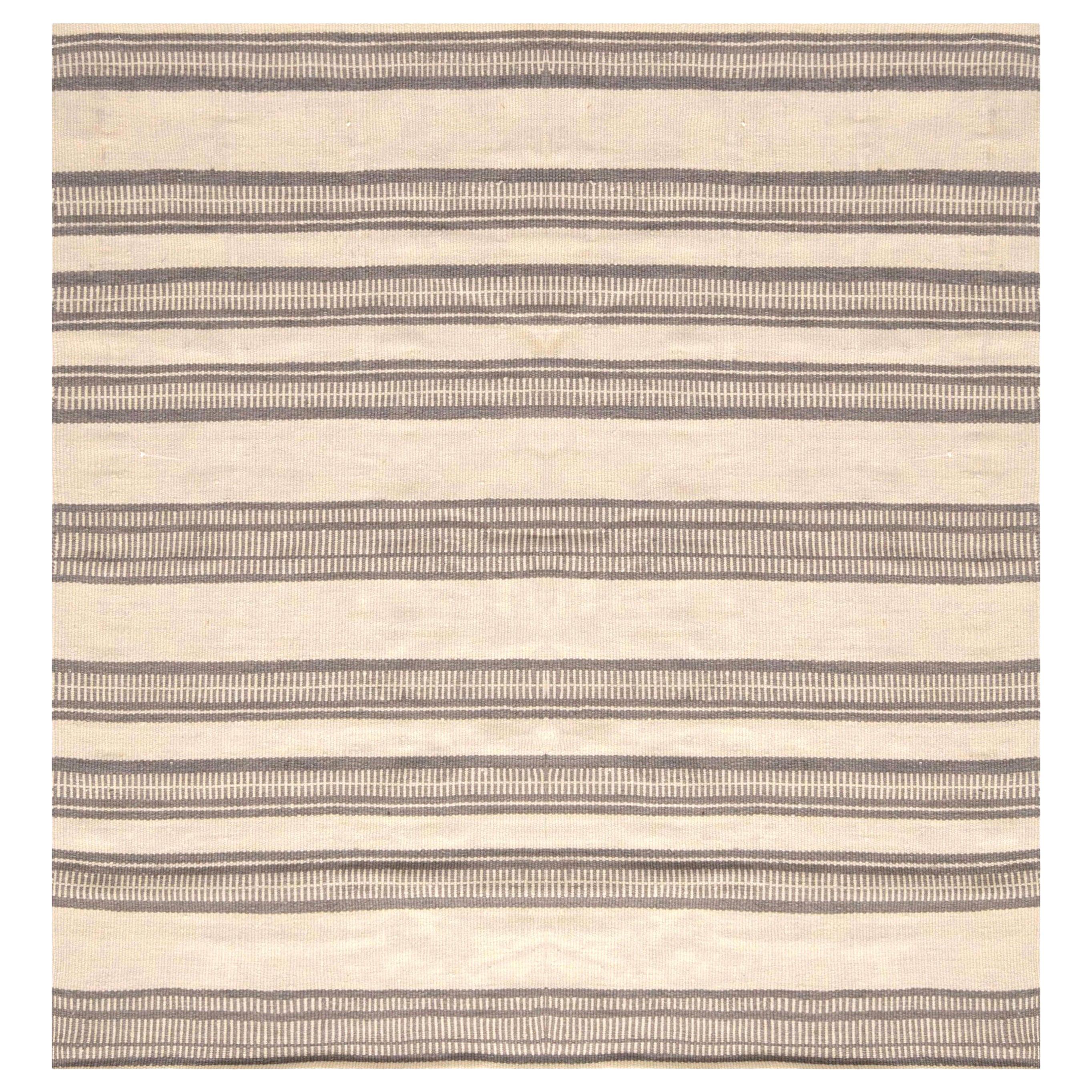 Modern Lake House Cabin Style Dhurrie, Striped Flat-Weave Rug at 1stDibs