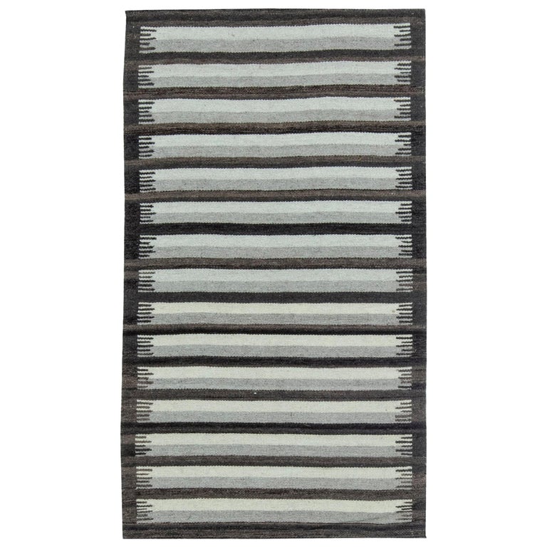 Modern Striped Gray Flat-Weave Wool Rug by Doris Leslie Blau For Sale ...