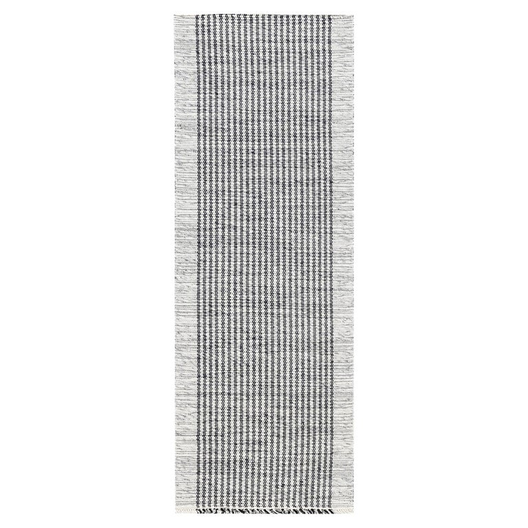 Modern Striped Grey and White Flat-Weave Wool Runner by Doris Leslie ...