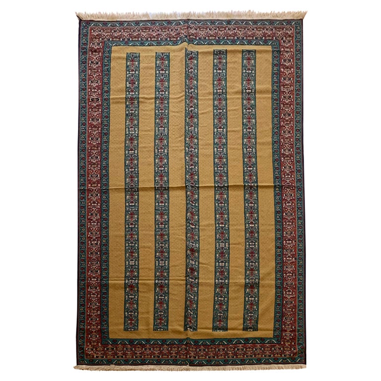 Modern Striped Yellow Kilim Rug Handwoven Oriental Wool Carpet For Sale ...