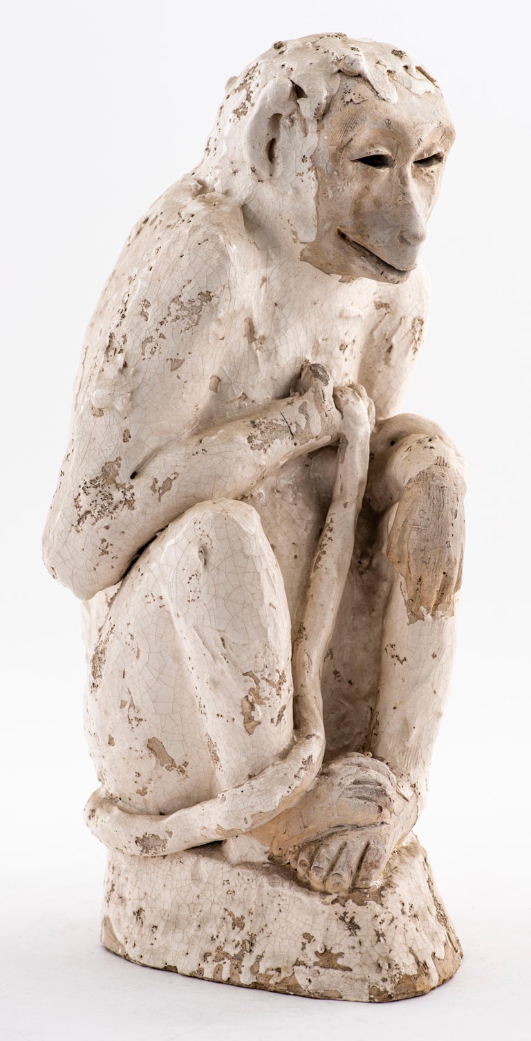 Modern Studio Art Pottery Monkey Sculpture For Sale at 1stDibs