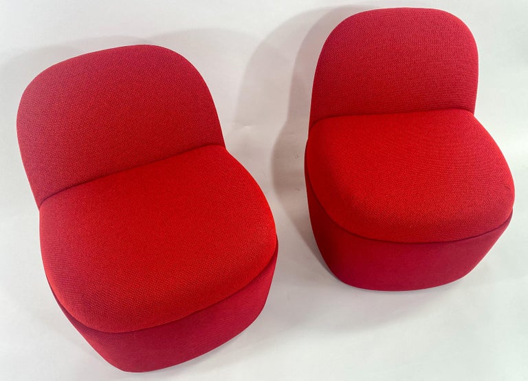 Modern Studio TK Custom Red Knit Fabric Slipper Chair or Pouf with Back ...