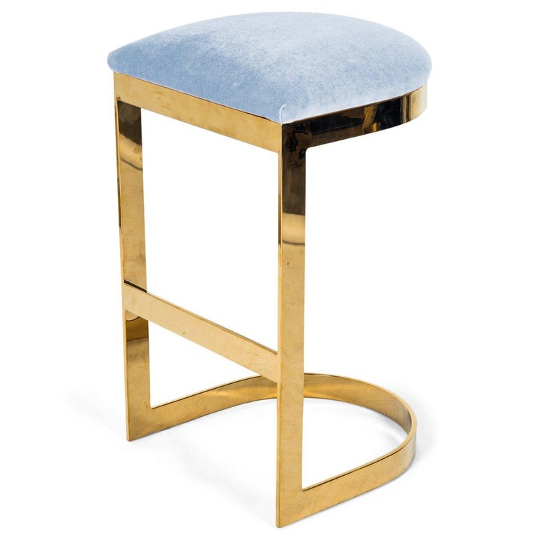 Modern Style Backless Counter Stool in Velvet with a Polished Solid ...