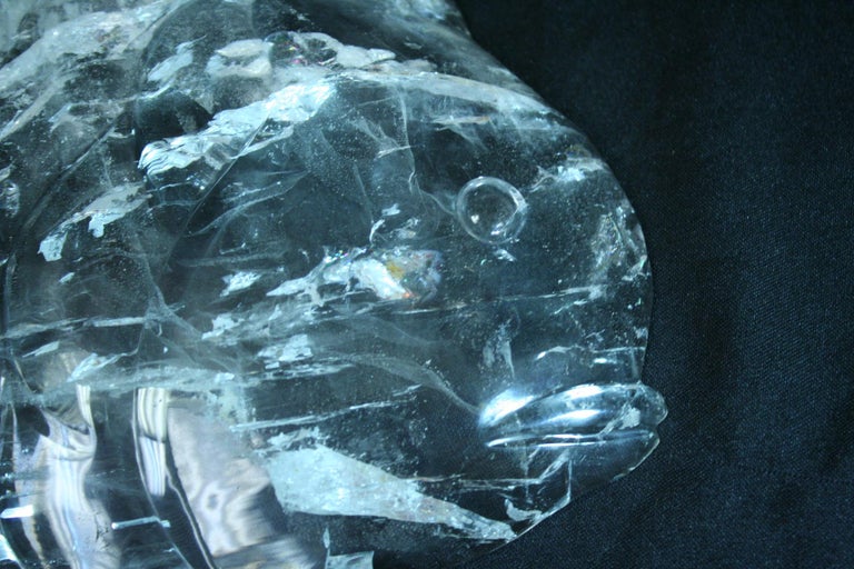 Modern Style Carved Rock Crystal Fish-Form Dish Platter For Sale at 1stDibs