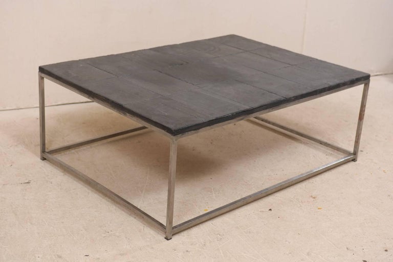 Modern Style Coffee Table with Slate Tiled Top and Stylish Custom Metal ...