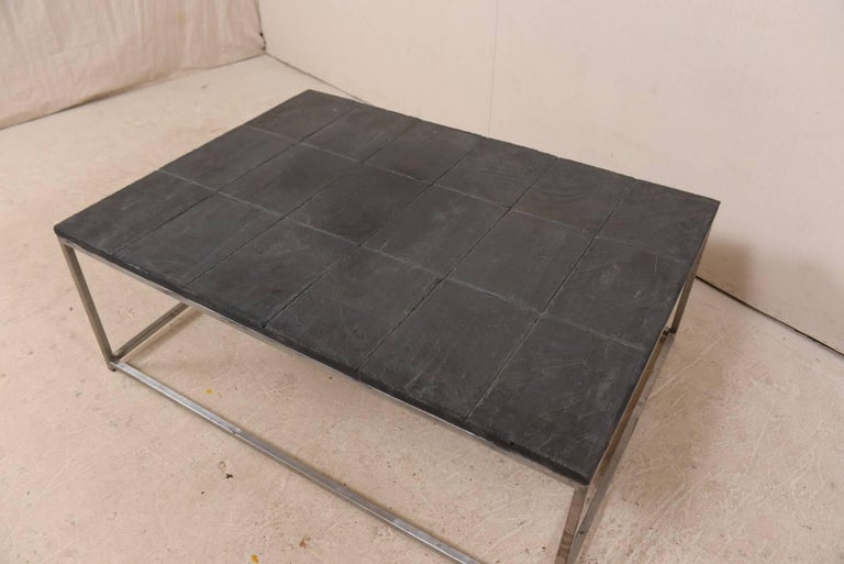 Modern Style Coffee Table with Slate Tiled Top and Stylish Custom Metal ...