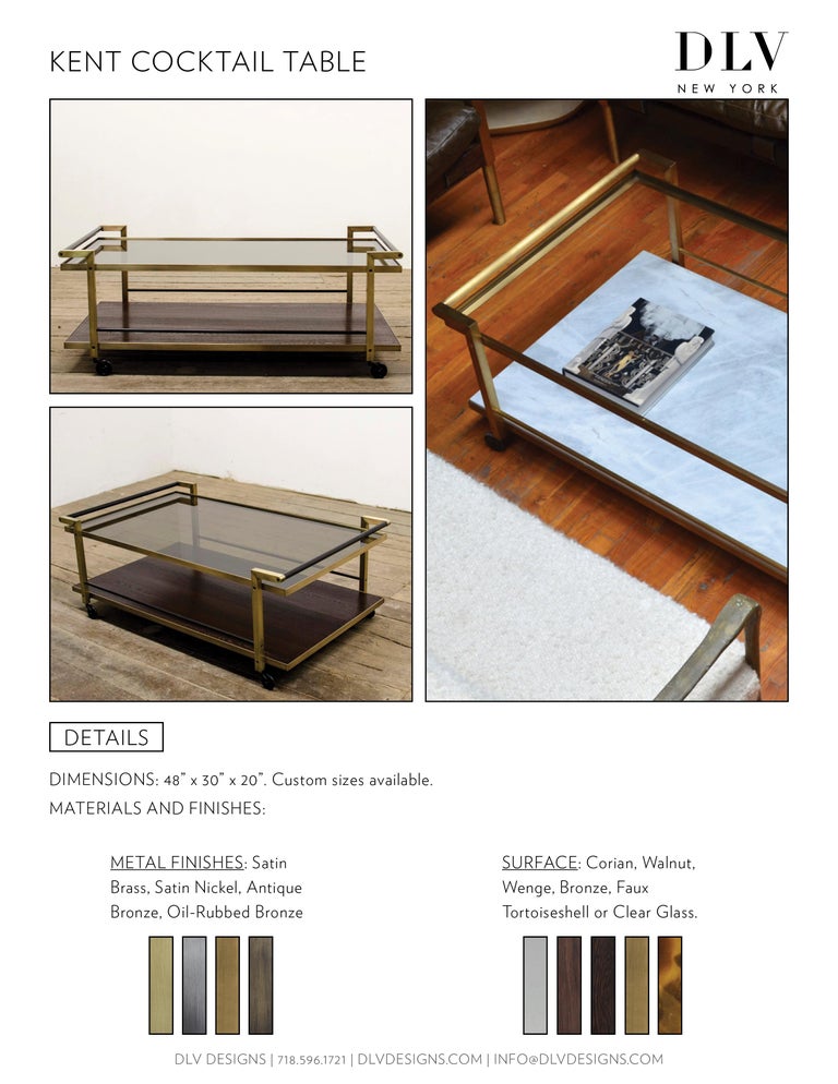 Modern Style Kent Cocktail Table with Wheels and Brass and Steel Coffee ...