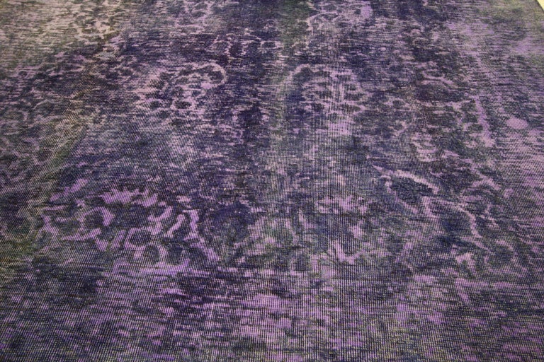 Distressed Vintage Turkish Purple Area Rug with Industrial Post-Modern ...