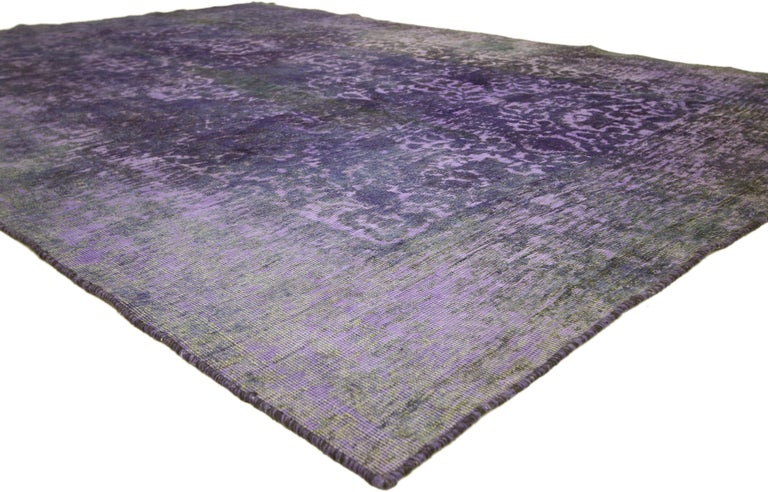 Distressed Vintage Turkish Purple Area Rug with Industrial Post-Modern ...