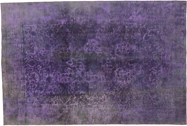 Distressed Vintage Turkish Purple Area Rug with Industrial Post-Modern ...