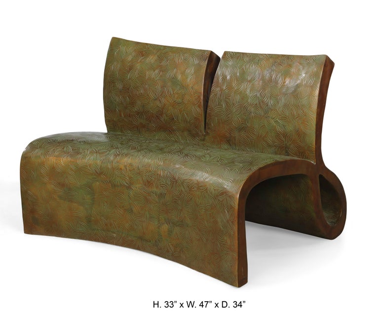 Modern Style Patinated Bronze Bench, Signed at 1stDibs