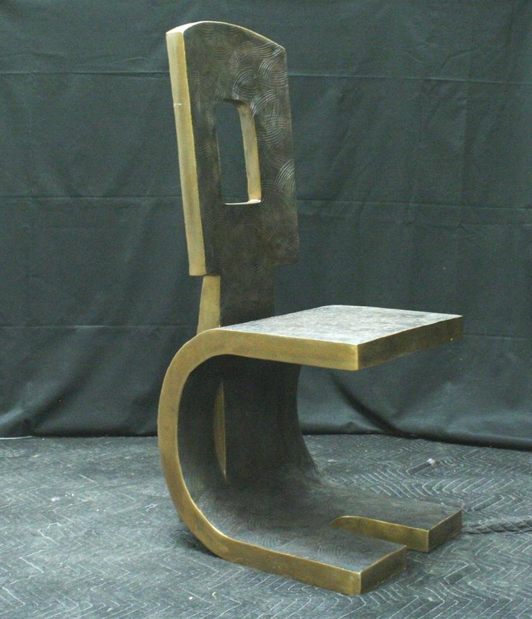 Modern Style Patinated Bronze Side Chair, Signed at 1stDibs