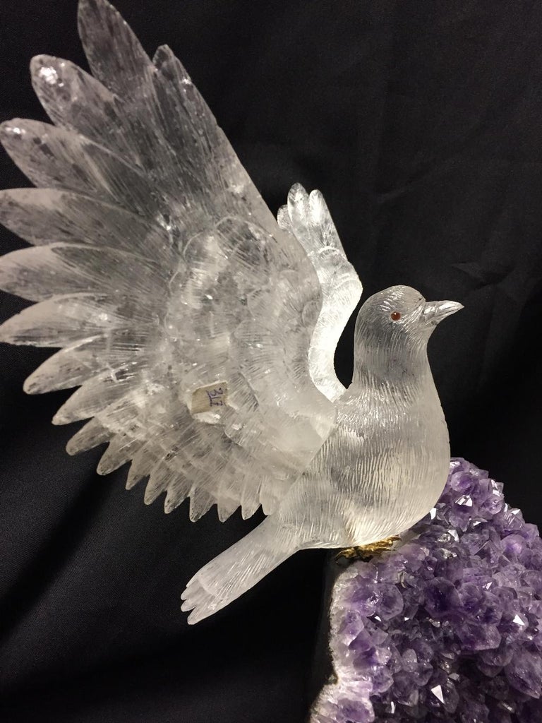 Modern Style Rock Crystal Birds on Amethyst Geode For Sale at 1stDibs ...