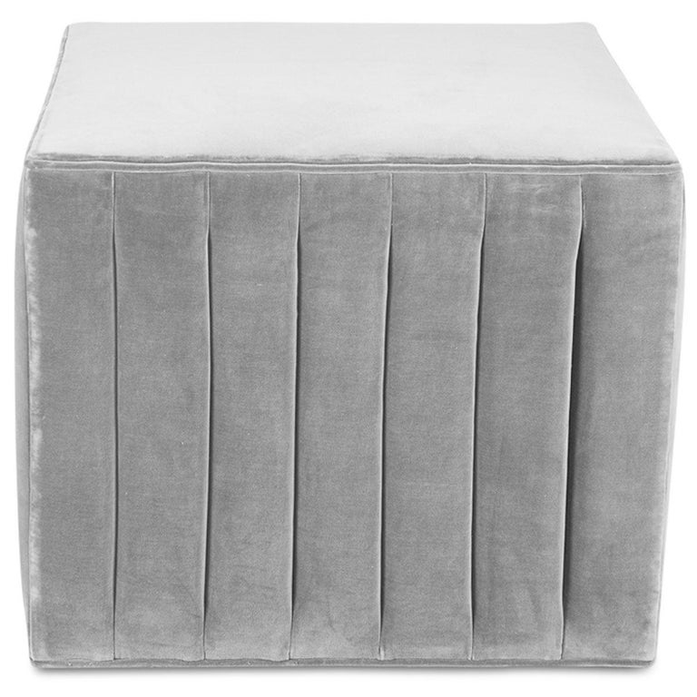 Modern Style Square Cube Manhattan Channel Tufted Ottoman in Sharkskin ...