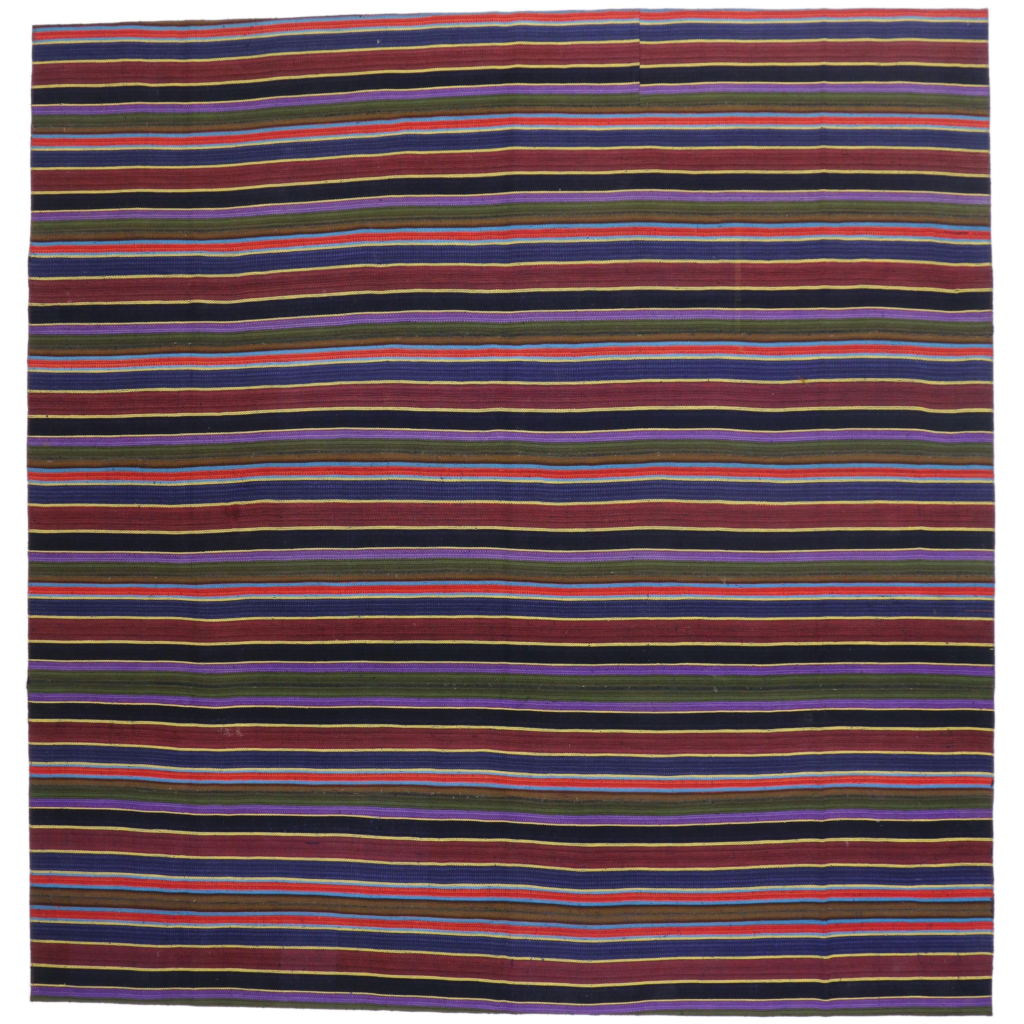 Vintage Turkish Striped Kilim Rug with Modern Cabin Style For Sale at ...