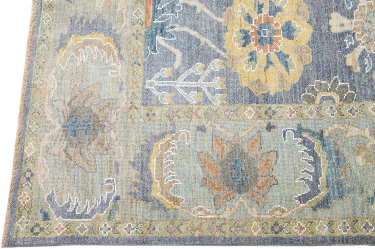 Modern Sultanabad Blue Handmade Floral Pattern Wool Rug For Sale at 1stDibs