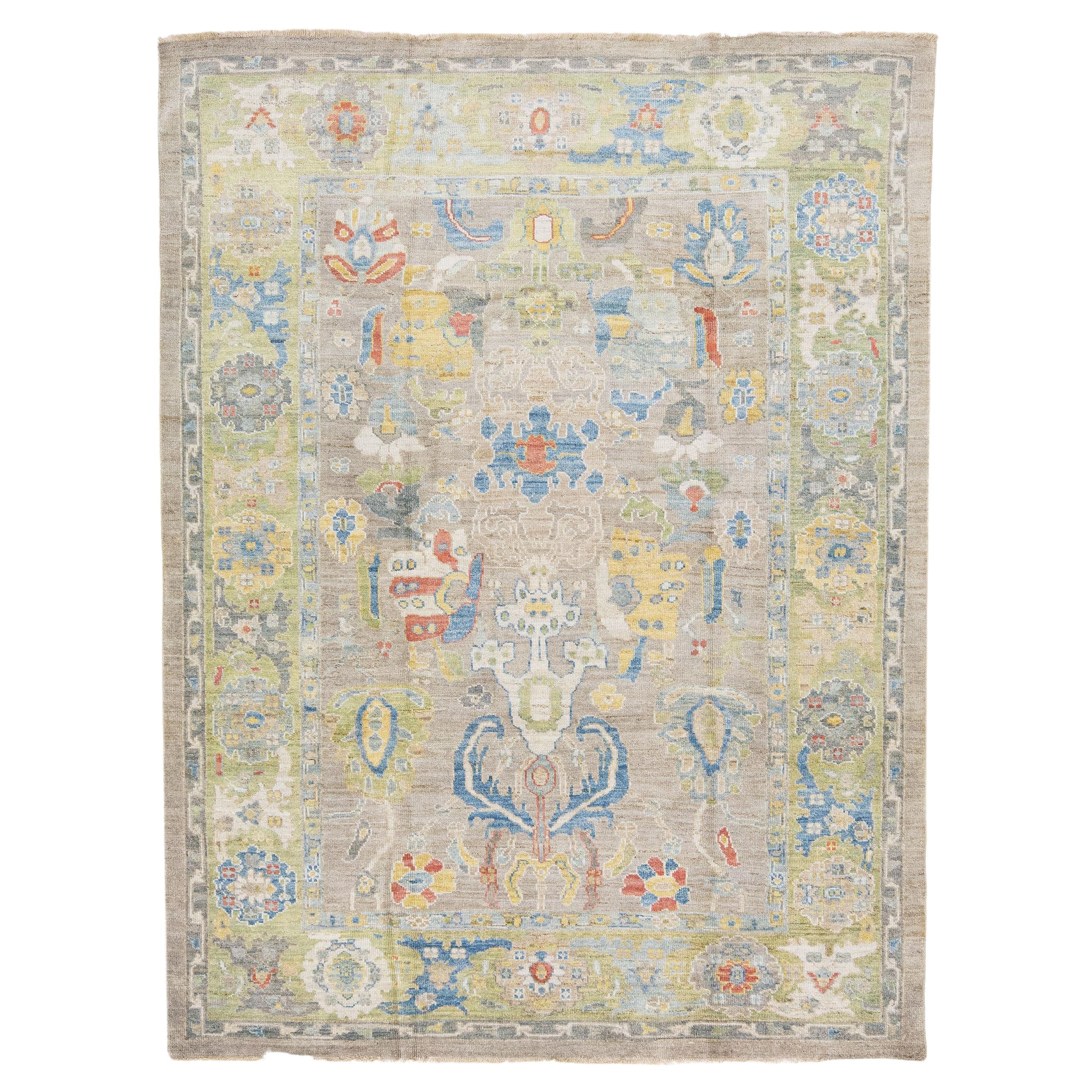 Brown Modern Indian Wool Rug Handmade with Abstract Motif For Sale at ...