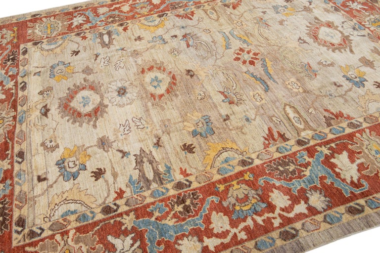 Modern Sultanabad Handmade Brown and Rust Wool Rug With Floral Motif ...