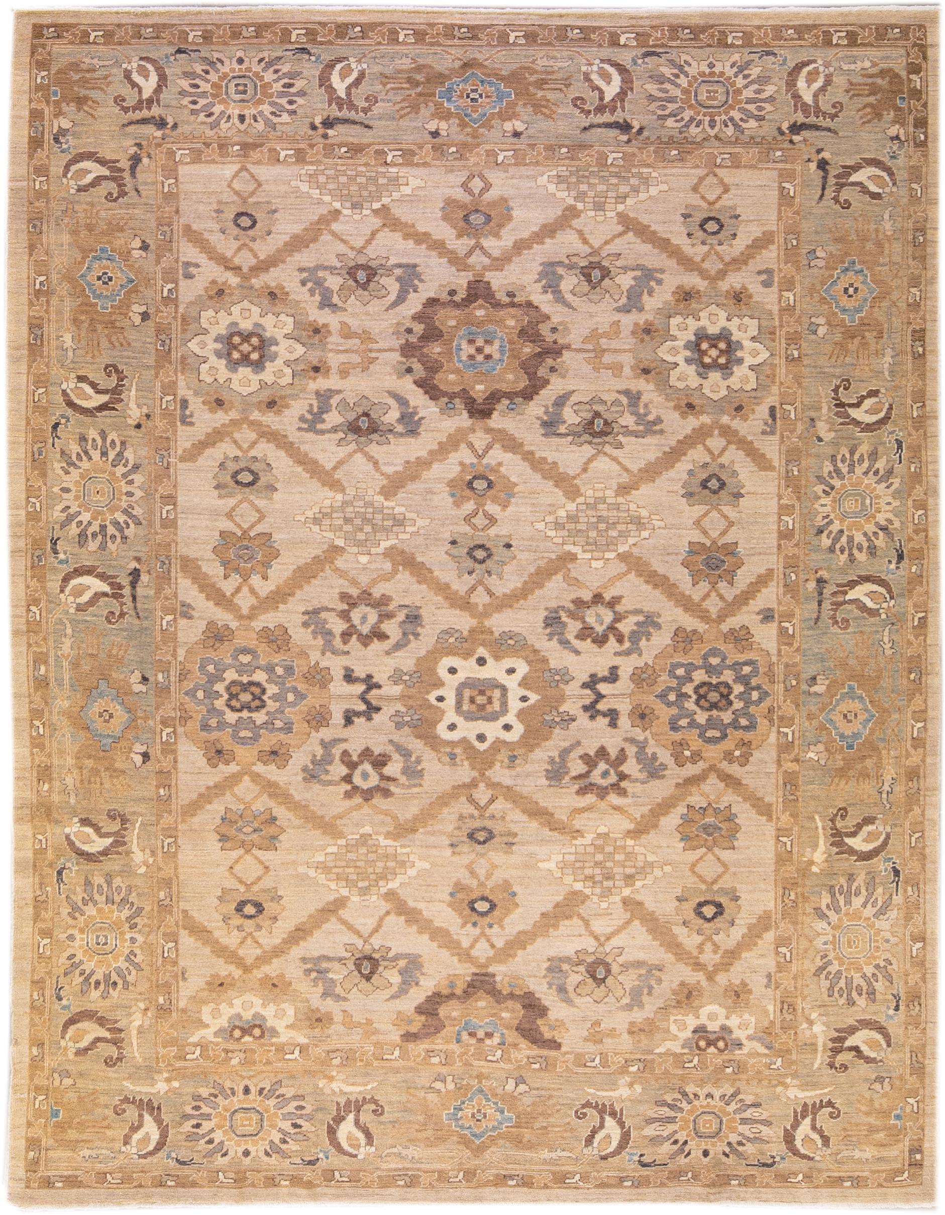 Antique Sultanabad Geometric Orange and Beige Wool Persian Rug For Sale ...